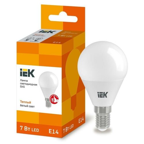 Лампа светодиодная ECO G45 7Вт шар 3000К тепл. бел. E14 630лм 230-240В IEK LLE-G45-7-230-30-E14 (упаковка 5 шт)