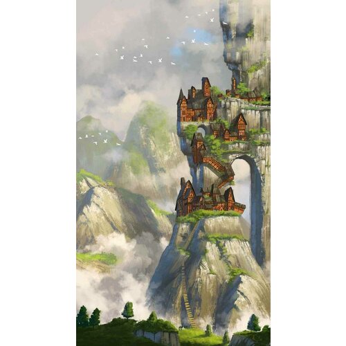 Картина на холсте 60x110 LinxOne "Скалы, город, фэнтези, пейзаж, вертикальный" интерьерная для дома / на стену / на кухню / с подрамником