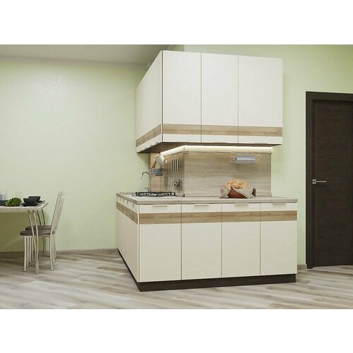 Готовый кухонный гарнитур кухня Терра-03 2140*3190/1100*600 Ваниль Софт/Ель Карпатская