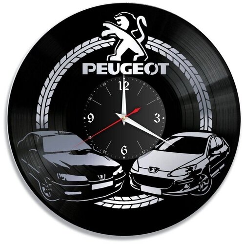 Интерьерные настенные часы из винила Peugeot Пежо кварцевые с плавным ходом, подарок папе, другу