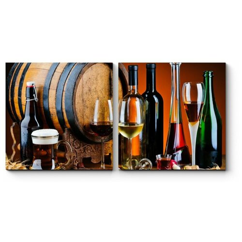 Модульная картина Натюрморт с деревянной бочкой и вином 120x60