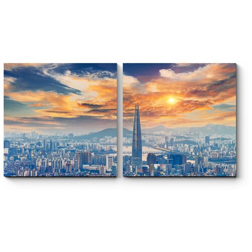 Модульная картина Величественный Сеул в лучах солнца 50x25