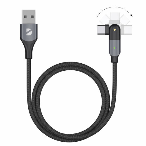 Дата-кабель USB-A - USB-С, поворотный, 180˚, USB 2.0, 3A, 1.2м, алюминий, нейлон, черный, крафт, Deppa 72325-OZ
