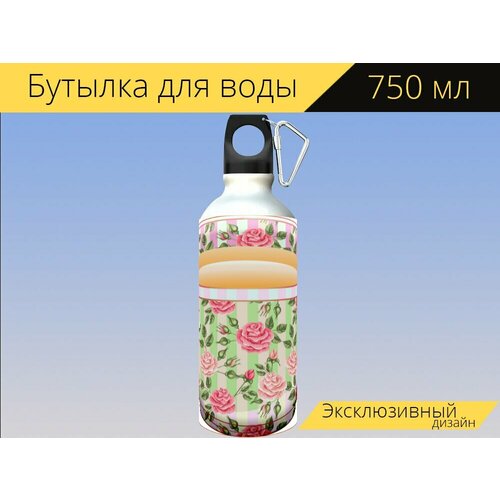 Бутылка фляга для воды "Суп, чаша, цветочный" 750 мл. с карабином и принтом
