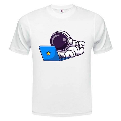 Футболка  Детская футболка ONEQ 122 (7-8) размер с принтом Космонавт, белая, размер 7-8, белый