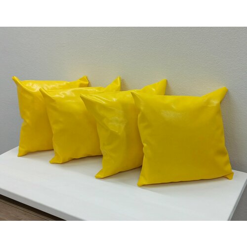 Подушки декоративные из искусственной кожи на диван, интерьерные для декора, 40x40 см, цвет желтый, 4 шт.