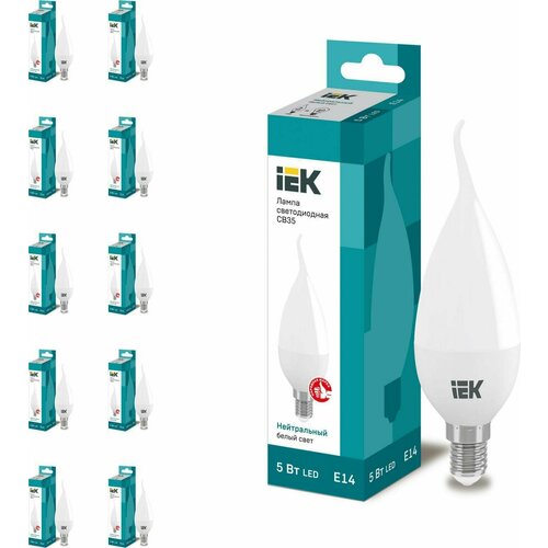 Светодиодная лампа IEK 5W эквивалент 40W 4000K 450Лм E14 свеча на ветру (комплект из 10 шт)
