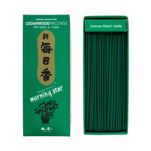 Японские благовония Кедр (Cedarwood, серия Morning Star) палочки ароматические, 200 шт. + подставка