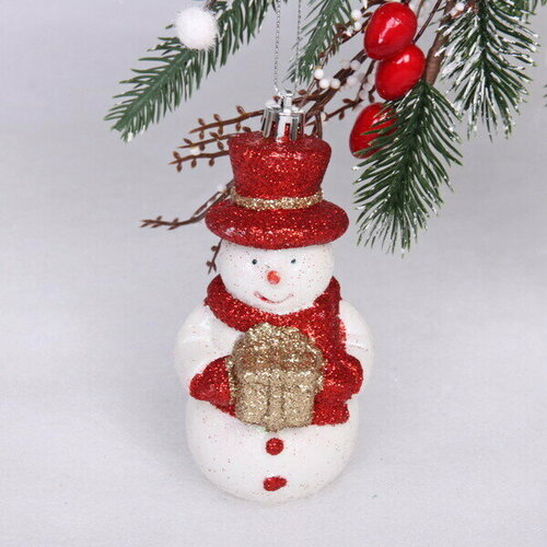 Ёлочная игрушка «Сияющий снеговик» 6*5,5*12 см, красный