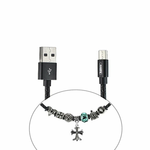 USB кабель Remax RC-058m Jewellery MicroUSB, подвеска, 0.5м, TPE, черный