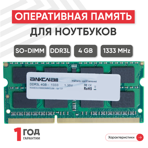 Модуль памяти Ankowall SODIMM DDR3L, 4ГБ, 1333МГц, 1.35В, PC3-10600