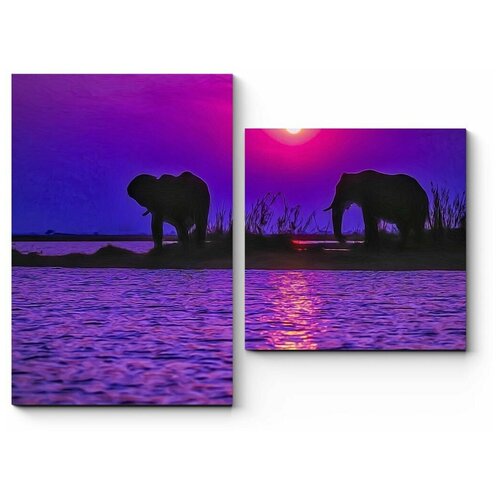 Модульная картина Слоны на водопое 40x30