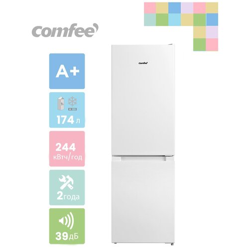 Холодильник Comfee RCB233WH1R, Low Frost, двухкамерный, белый, GMCC компрессор, LED освещение, перевешиваемые двери