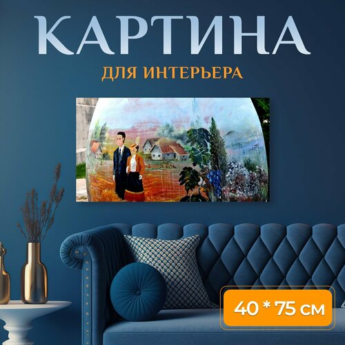 Картина на холсте "Пасхальное яйцо, большой, нарисованный" на подрамнике 75х40 см. для интерьера