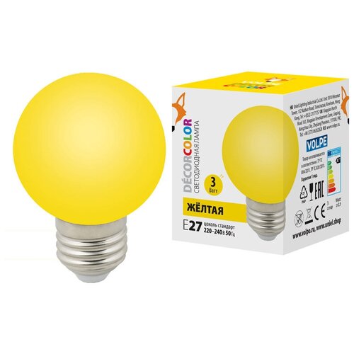 Лампа для гирлянды Белт-лайт LED-G60-3W/YELLOW/E27/FR/С Volpe UL-00006961 (10шт)