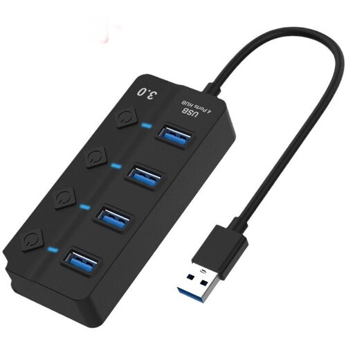 USB 3.0 Hub 4-портовый высокоскоростной / USB-разветвитель для жестких дисков / USB флеш-накопитель / удлинитель-адаптер / чёрный