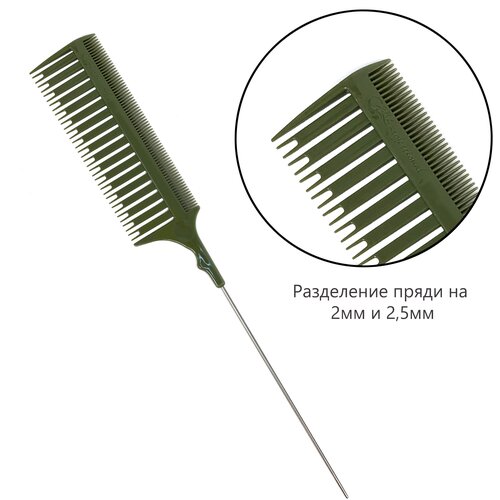 Gera Professional / Расческа Революция R-1 для мелирования волос с мет. хвостиком - разделение 2,5 и 2 мм, цвет зеленый