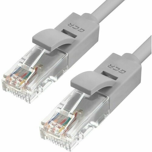 Патч-корд UTP cat.5e 1 Гбит/с RJ45 LAN CCA компьютерный кабель для интернета контакты 24K GOLD (GCR-LNC500), серый, 8.0м