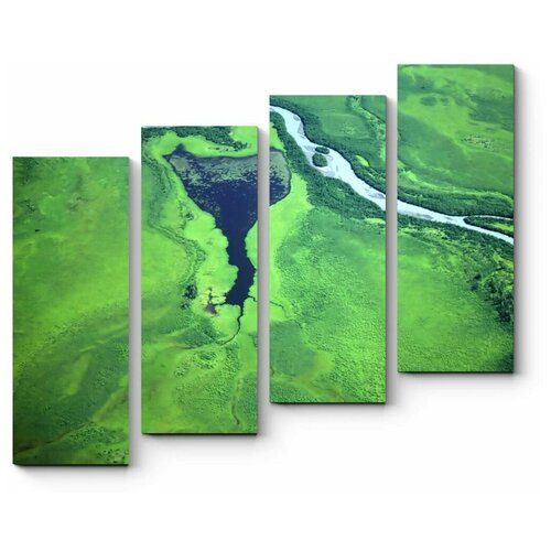Модульная картина Зеленые поля и река с высоты птичьего полета140x121