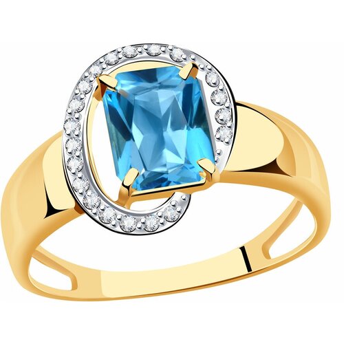 Кольцо Diamant online, золото, 585 проба, фианит, топаз, размер 17.5