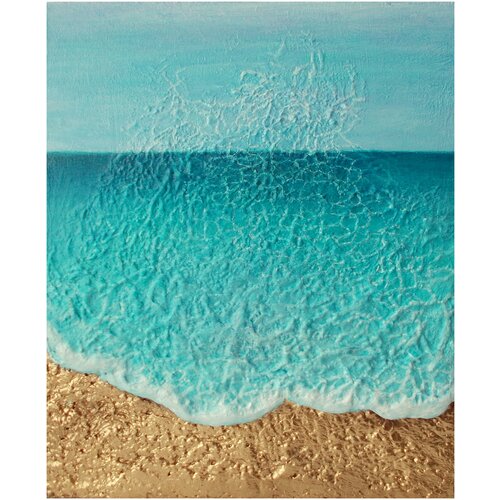 Абстракция море 30х25см, морской пейзаж, объемная интерьерная картина, картина с золотом