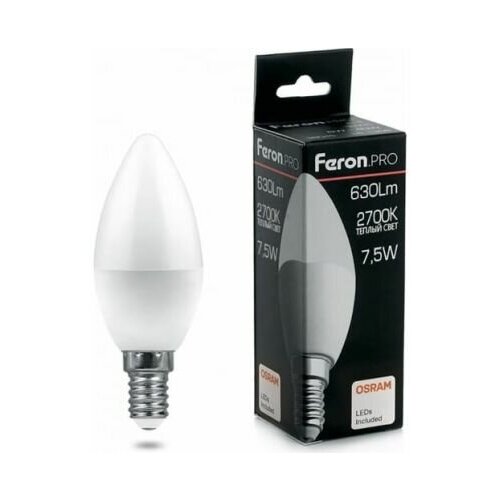 Лампа светодиодная LED 7.5вт Е14 теплый матовая свеча Feron.PRO | код 38053 | FERON (4шт. в упак.)