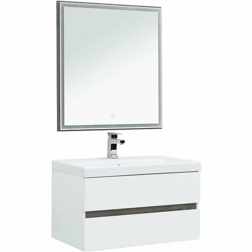 AquaNet Комплект мебели для ванной Aquanet Беркли 80 258969 подвесной Белый Дуб рошелье