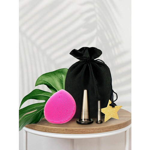 Calinika / Подарочный набор для женщин , силиконовые вакуумные массажные банки для лица с розовой щеточкой