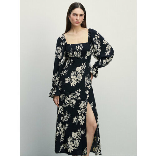 Платье Zarina, размер XL (RU 50)/170, черный цветы крупные