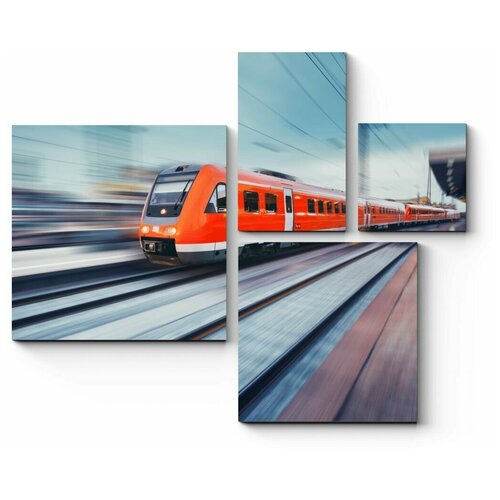 Модульная картина Высокоскоростной красный пассажирский пригородный поезд132x110