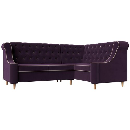Угловой диван Бронкс правый угол, Велюр фиолетовый и бежевый