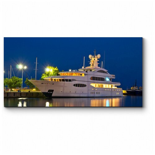 Модульная картина Красавица-яхта в ночном порту 100x50