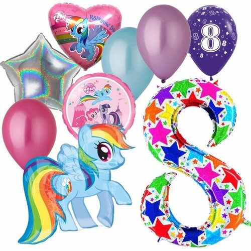 Набор фольгированных и латексных шаров My Little Pony для празднования 8-ми летия девочки