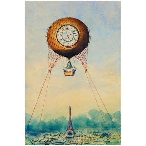 Постер / Плакат / Картина Часы над Парижем 60х90 см в раме