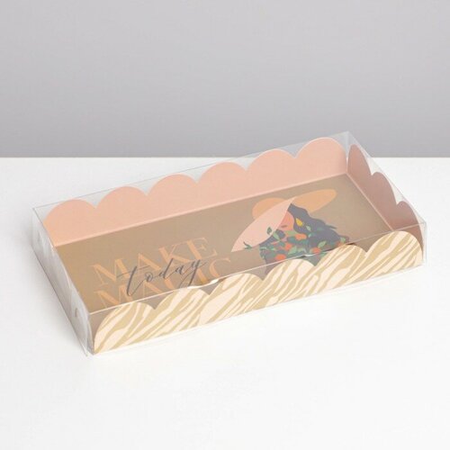 Коробка для кондитерских изделий с PVC крышкой «Make today magic», 10,5 × 21 × 3 см, 5 штук