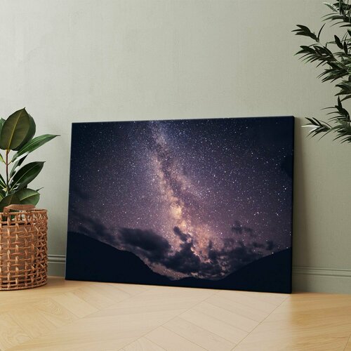Картина на холсте (Млечный путь звездное небо ночью.) 50x70 см. Интерьерная, на стену.