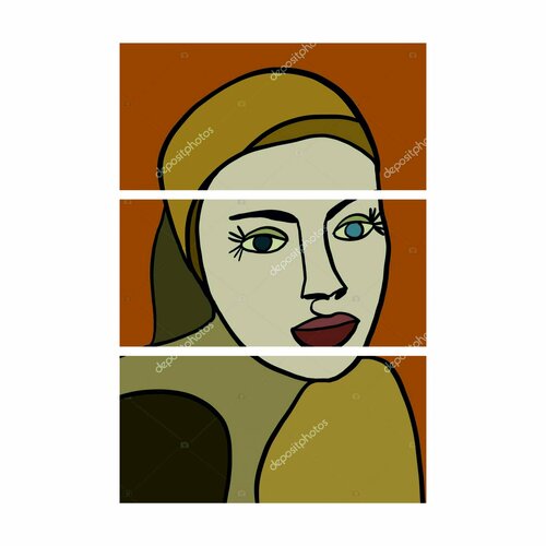 Модульная картина "Женщина в коричневых тонах" (Размер: 120х80см (38х80,38х80,38х80))