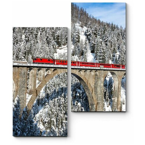 Модульная картина Горный красный поезд110x138
