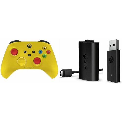 Геймпад Microsoft беспроводной Series S / X / Xbox One S / X Design Lab желтый + Аккумулятор + Беспроводной адаптер - ресивер для ПК