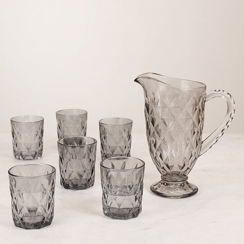 Koopman Набор для воды Ниовина: кувшин + 6 стаканов, дымчатый, стекло CC2200030