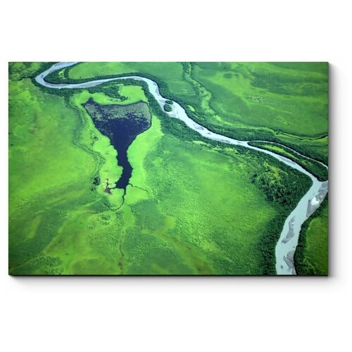 Модульная картина Зеленые поля и река с высоты птичьего полета130x87