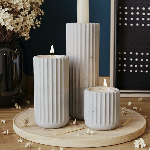 Набор подсвечников Chloe Slim S, M, L для столовых и чайных свечей (всего 3 шт.), бетон, серый матовый