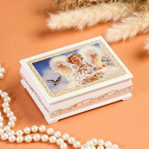 MARU Шкатулка «Ангелок с птичками», белая, 8×10,5 см, лаковая миниатюра