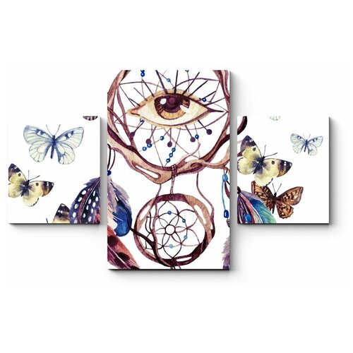 Модульная картина Ловец снов в окружении порхающих бабочек 80x52