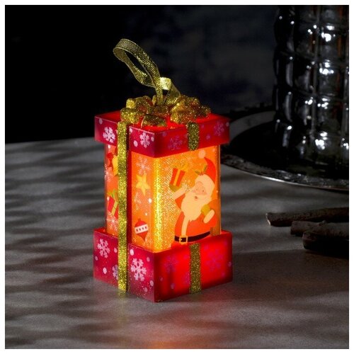 Светодиодная фигура «Красный подарок с Дедом Морозом» 6.3 × 11.5 × 6.3 см пластик батарейки АААх3 (не в комплекте) эффект пламени