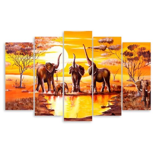 Модульная картина на холсте "Слоны" 150x96 см