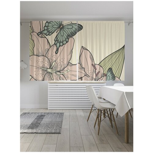 Классические шторы JoyArty "Бабочки на цветах", серия Oxford DeLux, 2 полотна 145x180 см