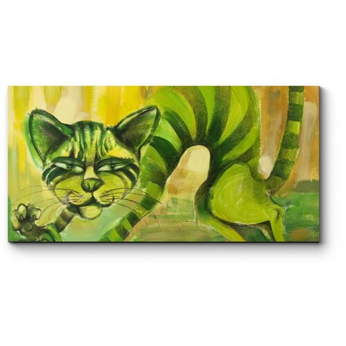 Модульная картина Зеленый полосатый кот 100x50
