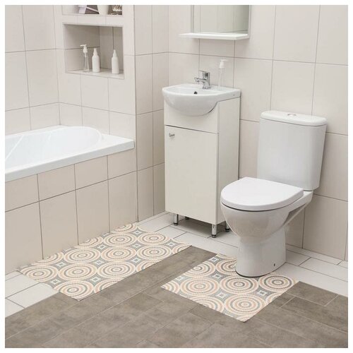Вилина Набор ковриков для ванны и туалета Вилина «Круги», 2 шт: 50×52, 50×85 см