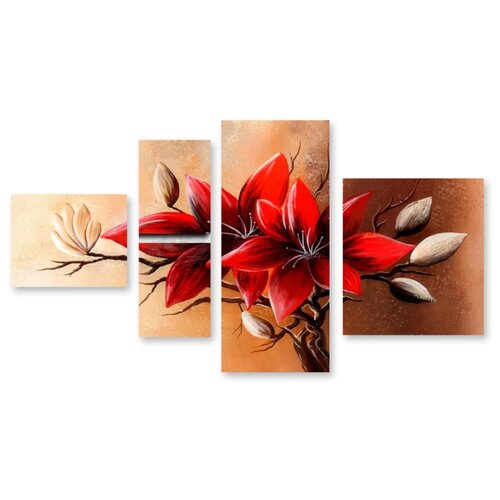 Модульная картина на холсте "Красные лилии" 120x69 см